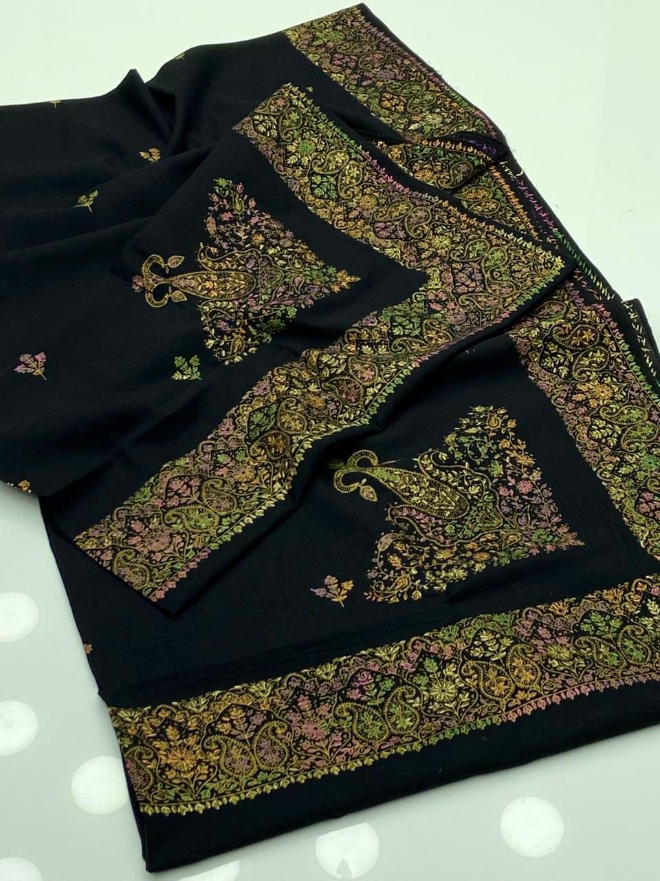 Pure Lawn Stuff Kashmiri Hand Made Embroidered With Block Print Chadar